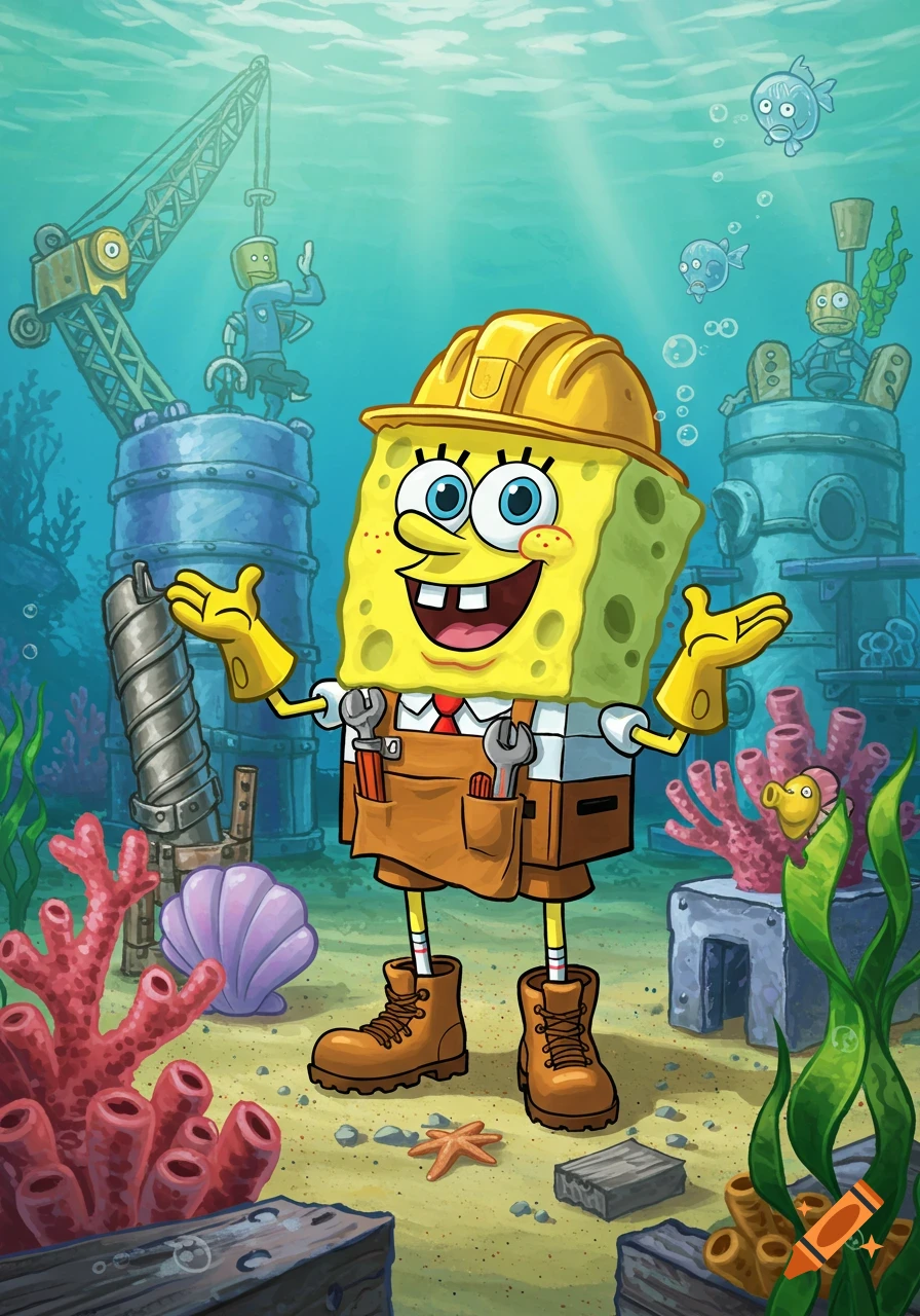 Cartoon SpongeBob with a greased-back hairstyle, sunglasses, and gold ...