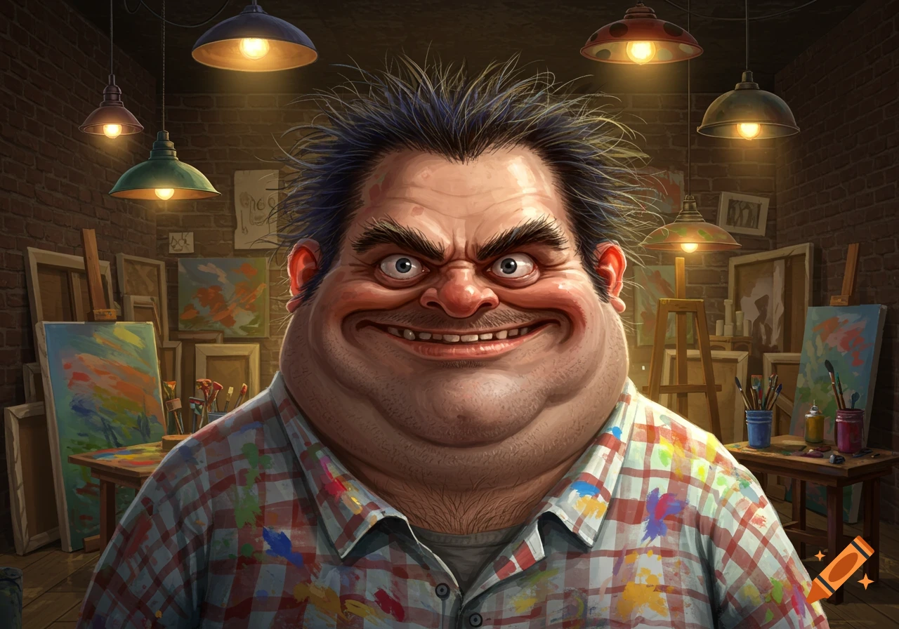 Fat face man with big head; smiling and teeth shining; isolated on ...