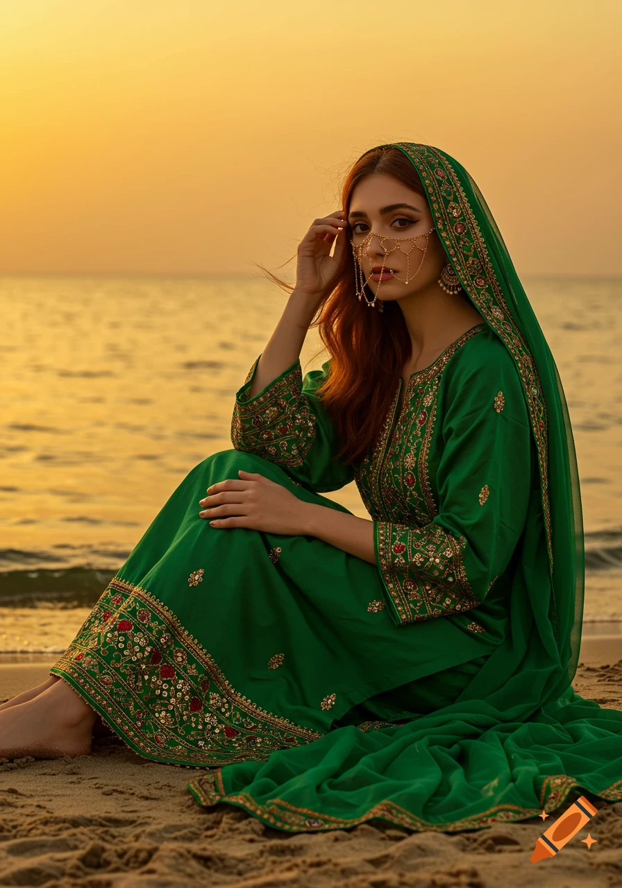 Photorealistic portrait of a woman in an embroidered yellow dress and a ...