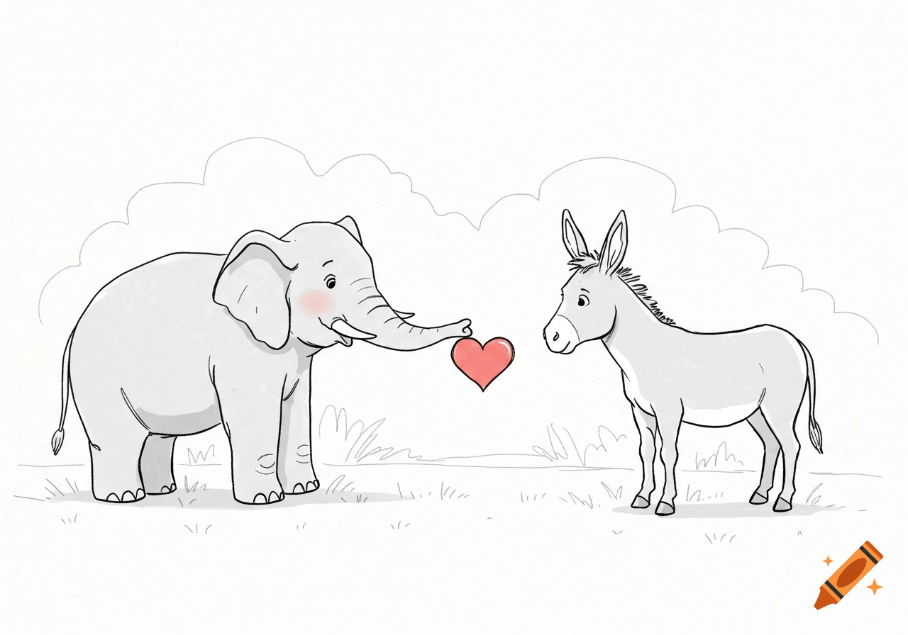 A whimsical line drawing shows a blushing gray elephant extending its ...