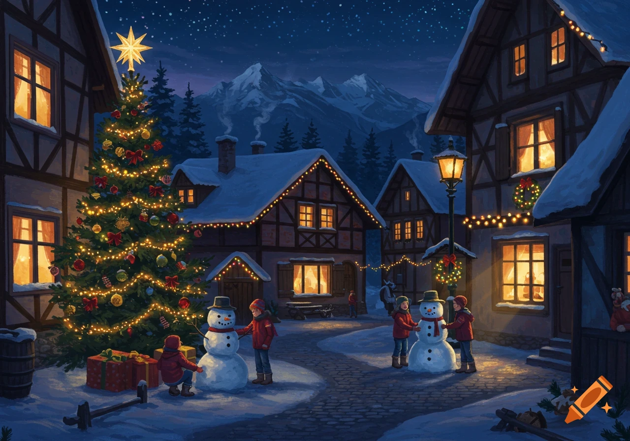 Illustration of a snow-covered log cabin in a winter forest with text ...