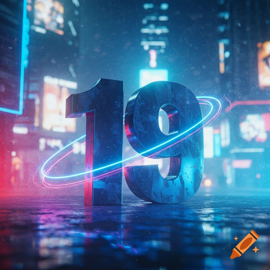 Large transparent numbers 6 and 7 stand on a reflective surface under a ...