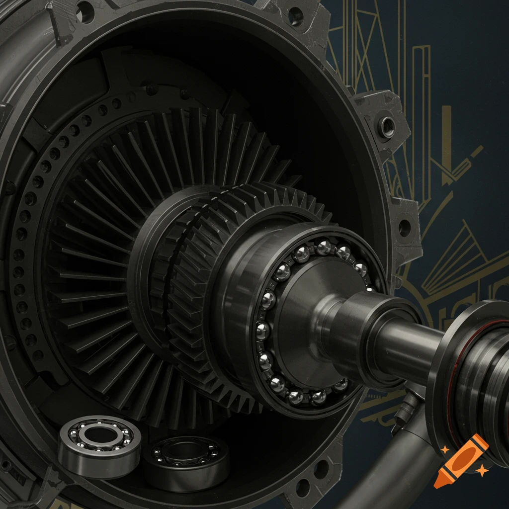 Schematic drawing of a two-speed reduction gearbox with labeled ...