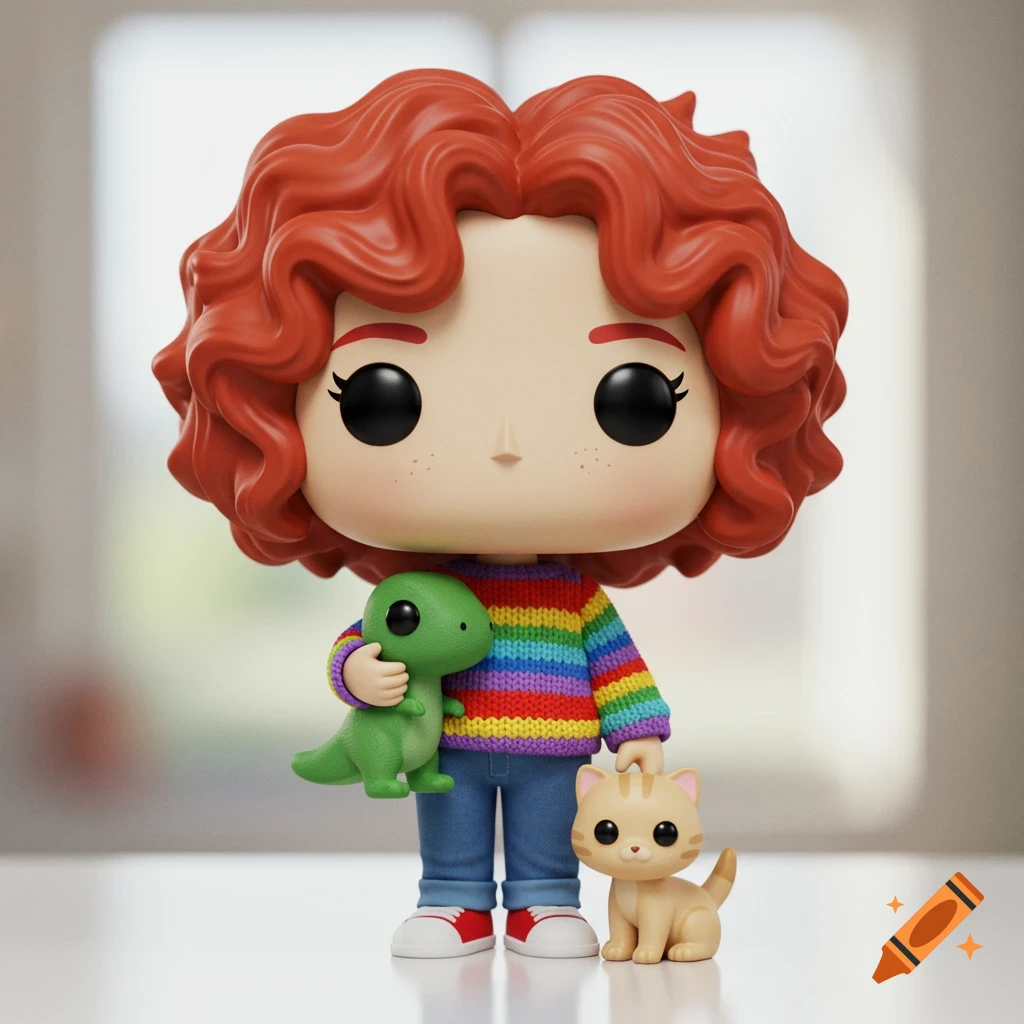 A Funko Pop girl with curly red hair and a rainbow sweater is ...