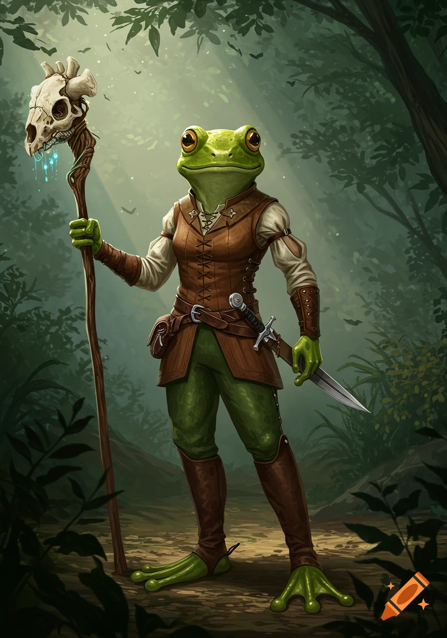A detailed digital painting of a frog-person dressed in equestrian ...