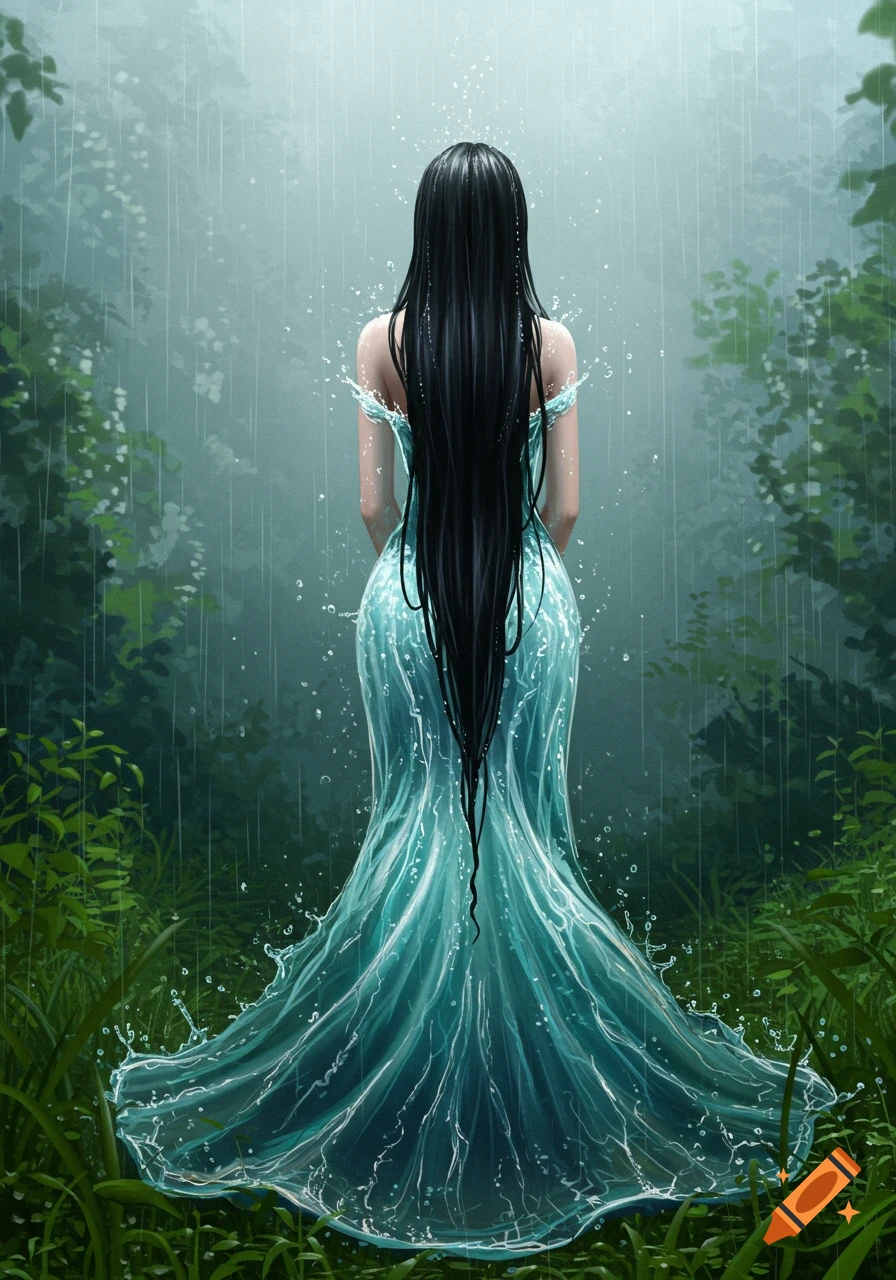 Woman+with+long+hair+in+a+black+top+and+blue+scarf created on Craiyon