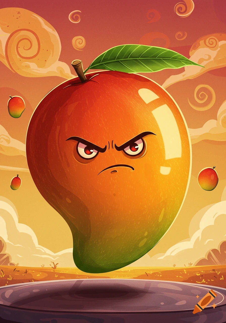 Cartoon police officers arrest an anthropomorphic mango next to a ...