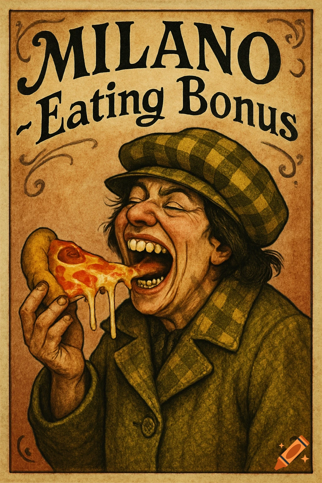 Vintage poster caricature of a person with exaggerated features ...