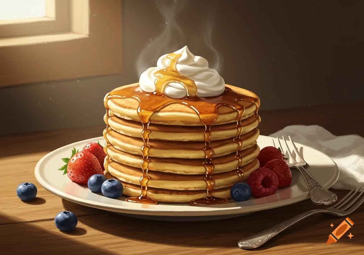 A cute Pixar animation style blue jay eats a waffle with syrup and ...