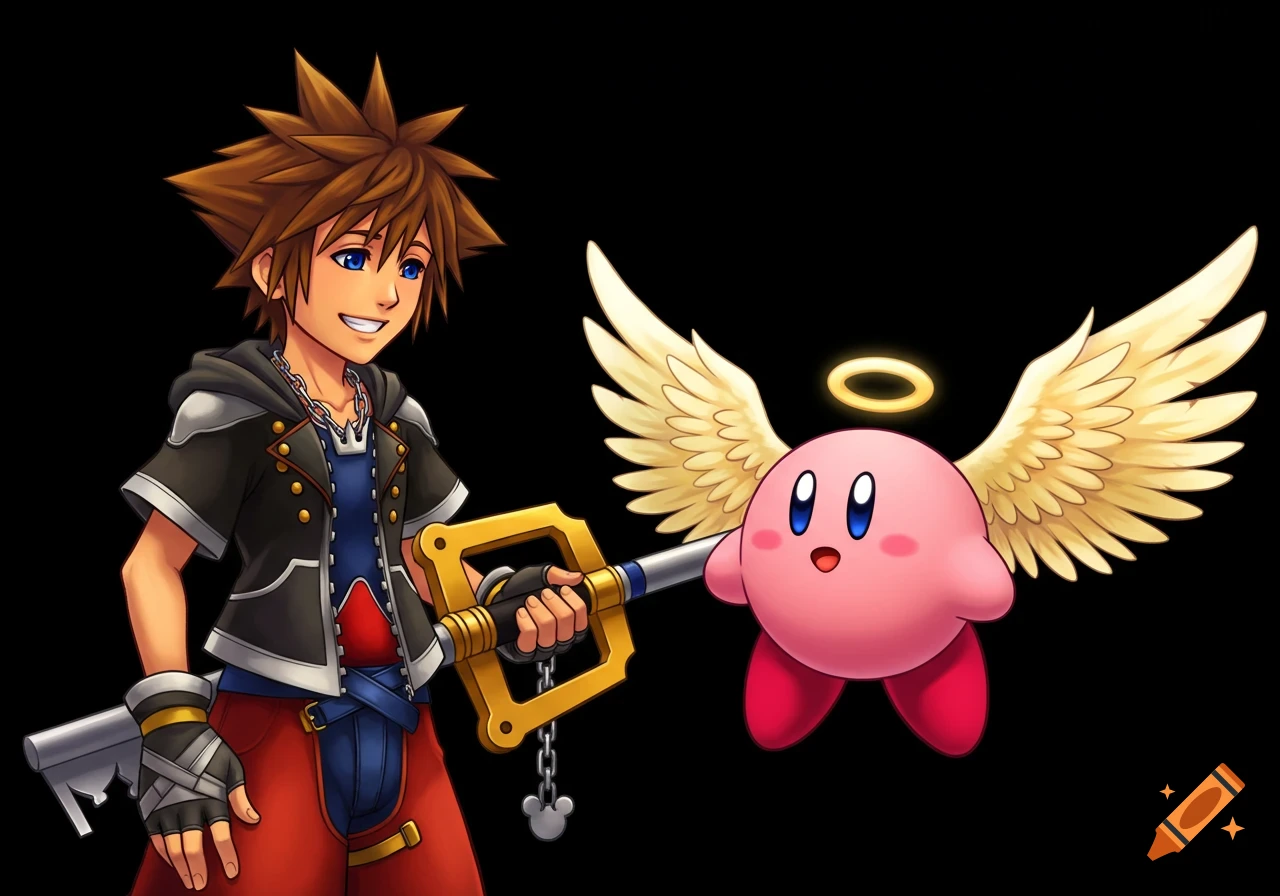 Anime style depiction of Sora from Kingdom Hearts holding a Keyblade ...