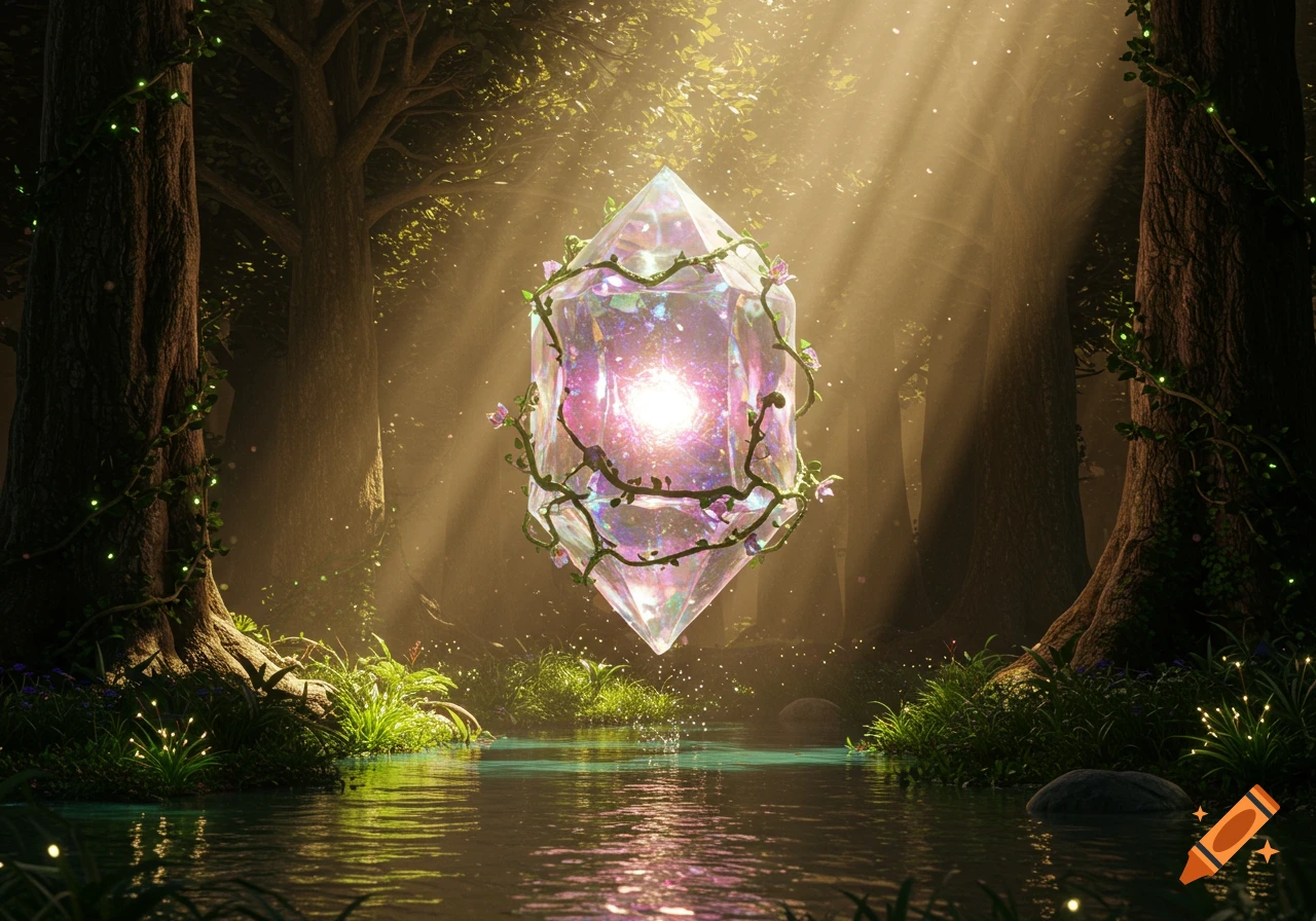 A vibrant, rainbow-colored quartz crystal cluster on a host rock ...