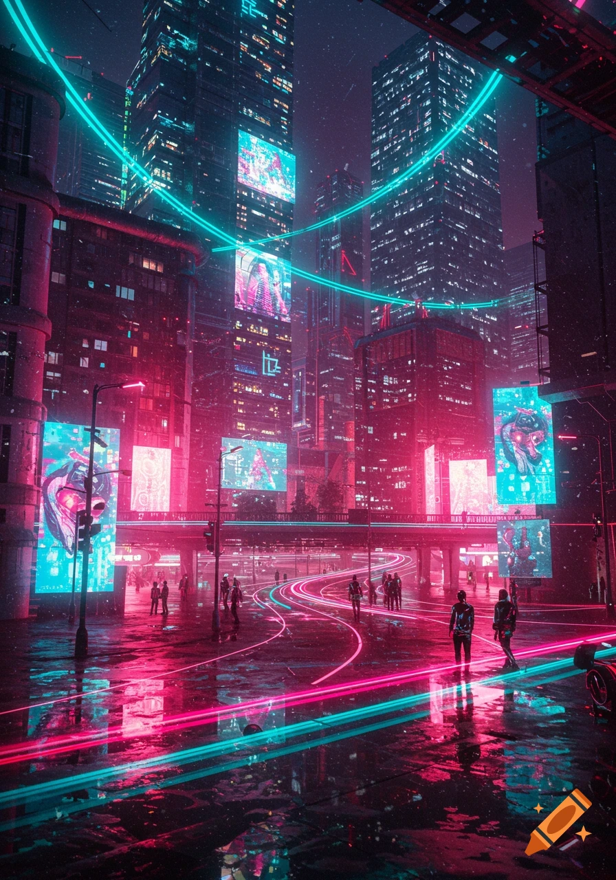 Neon+lights+kitsune+neon+city+cyberpunk created on Craiyon