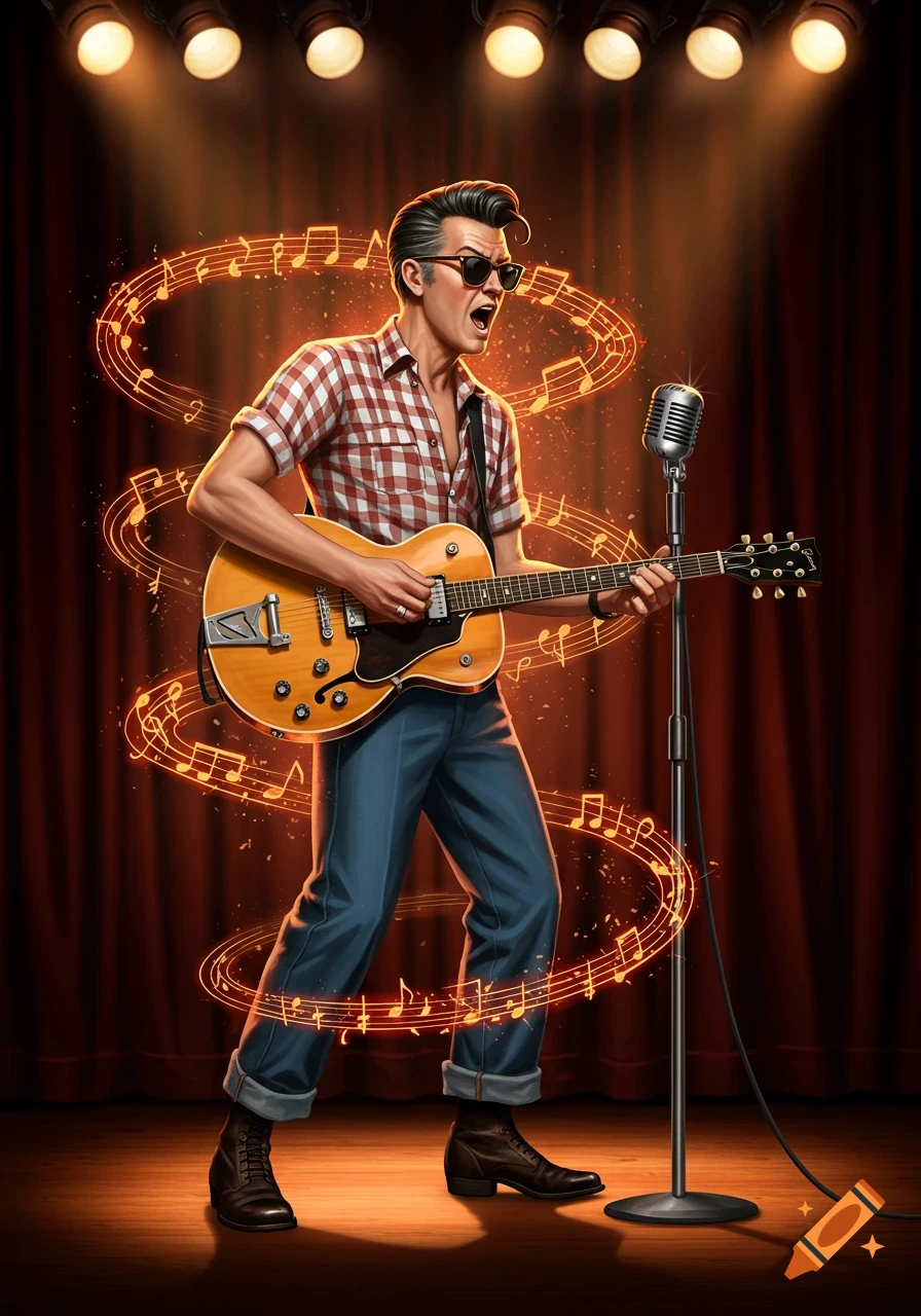 Cartoon monkey in a cowboy hat plays a bass guitar while perched on a ...