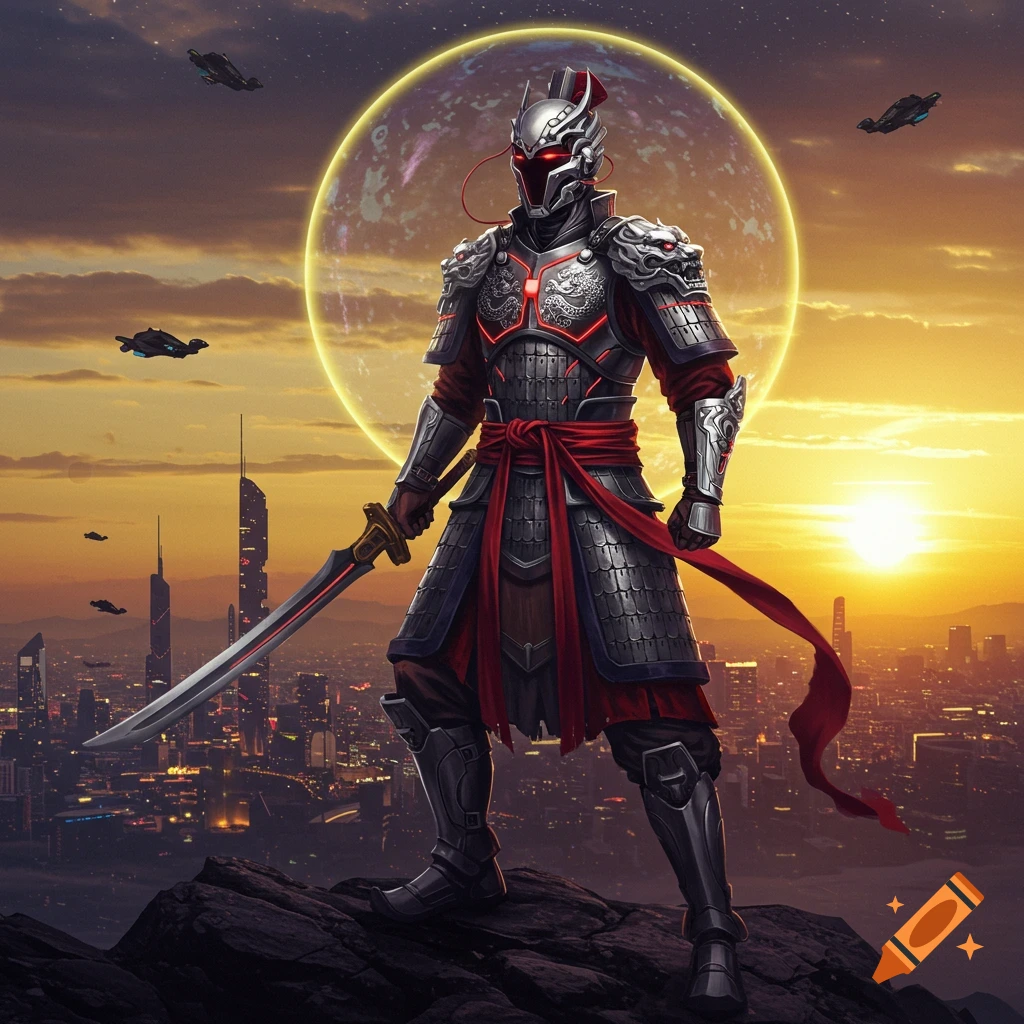 A hooded man in dark knight armor with glowing red eyes and an evil ...