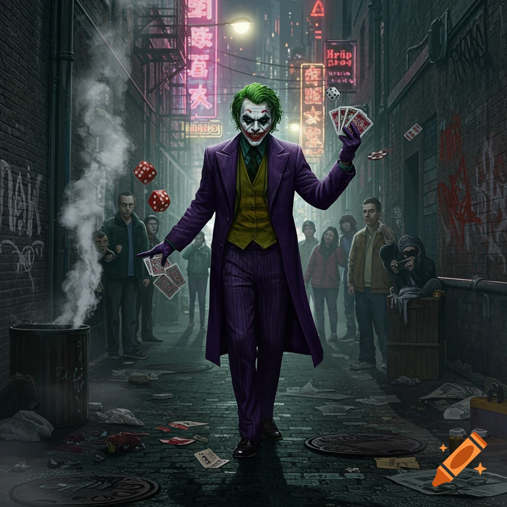 An illustration of the Joker's face split down the middle, one side sad ...