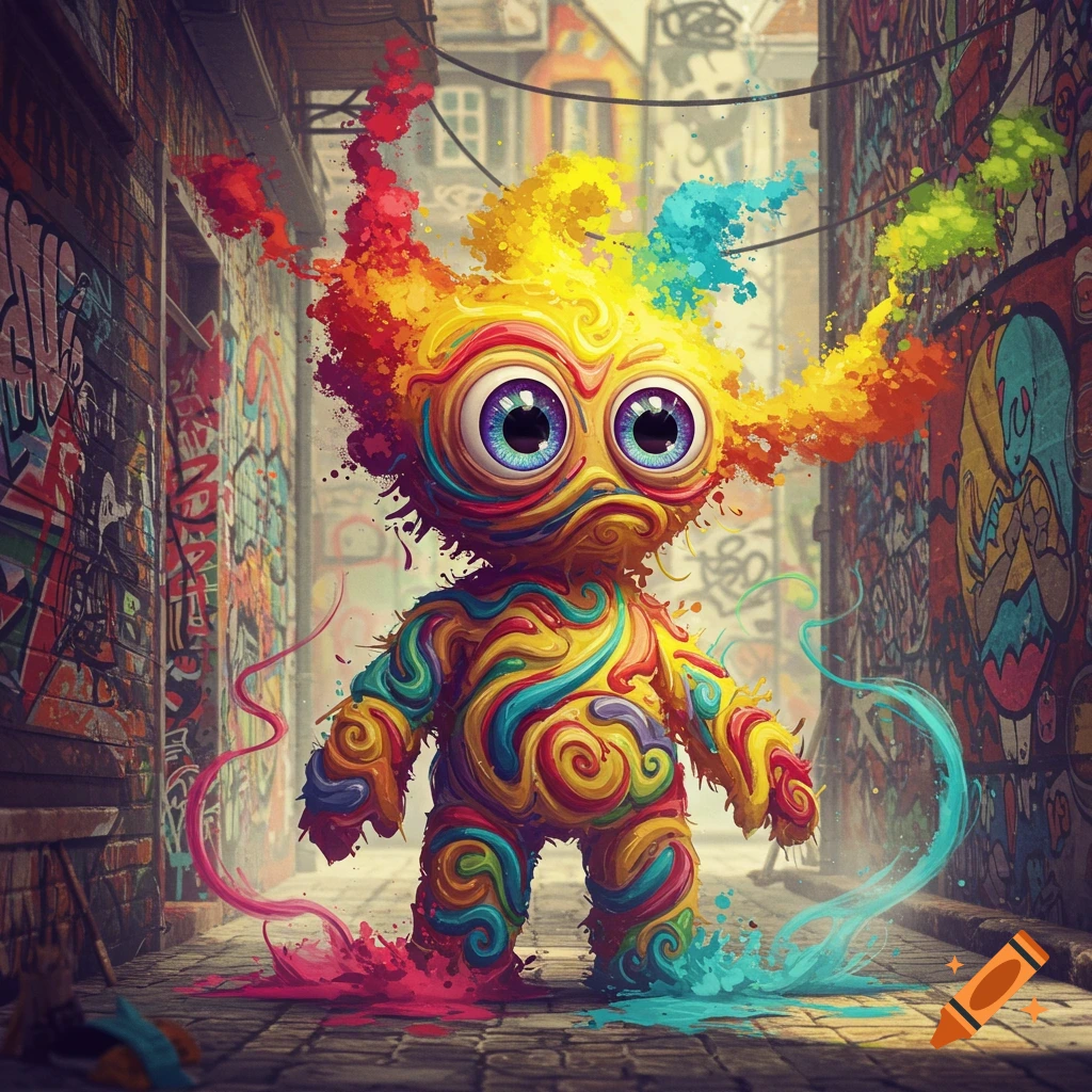 Abstract primitive art landscape with cosmos animals on Craiyon