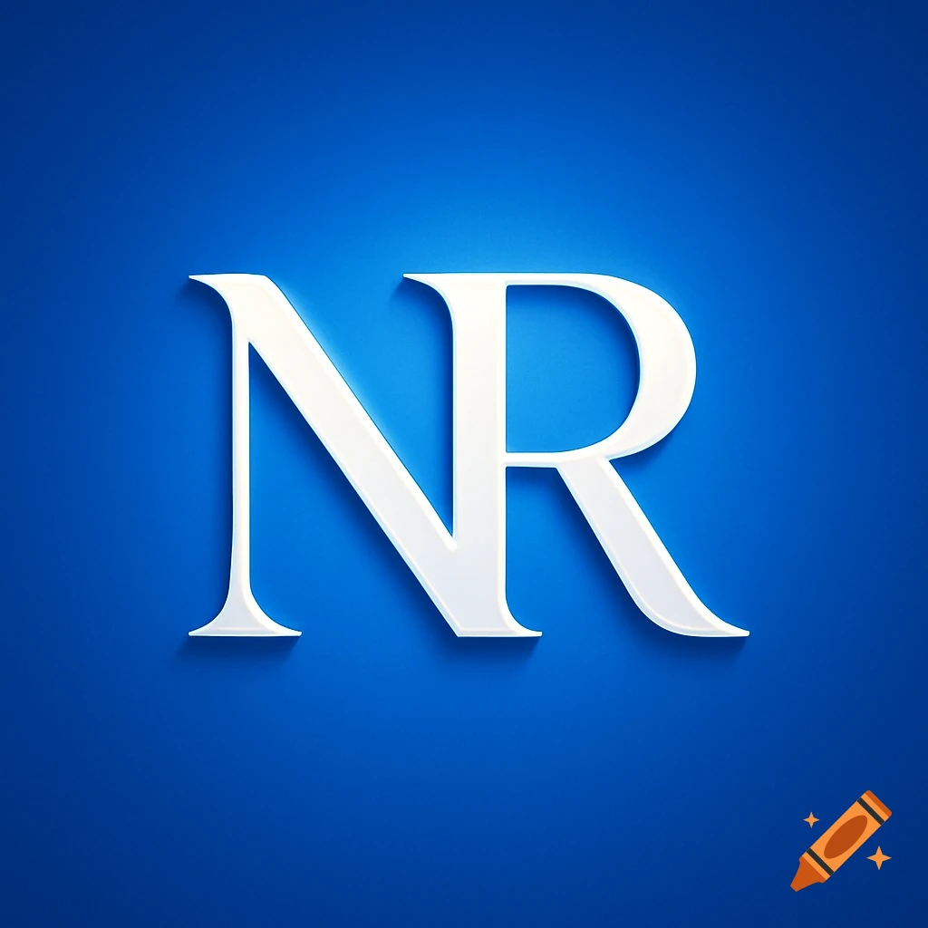 White capital letters 'NR' with a subtle shadow on a solid royal blue ...