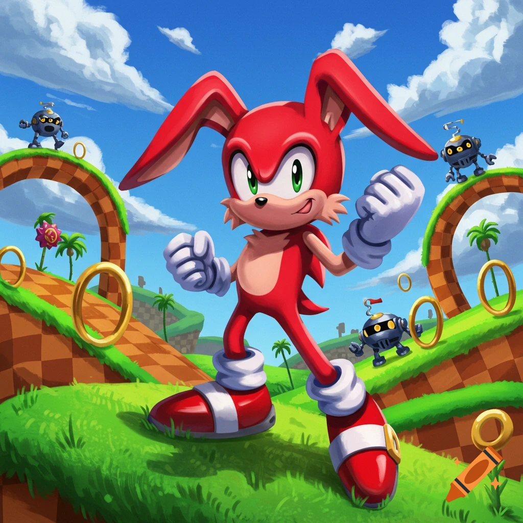A red humanoid rabbit in Sonic the Hedgehog cartoon style stands on a ...