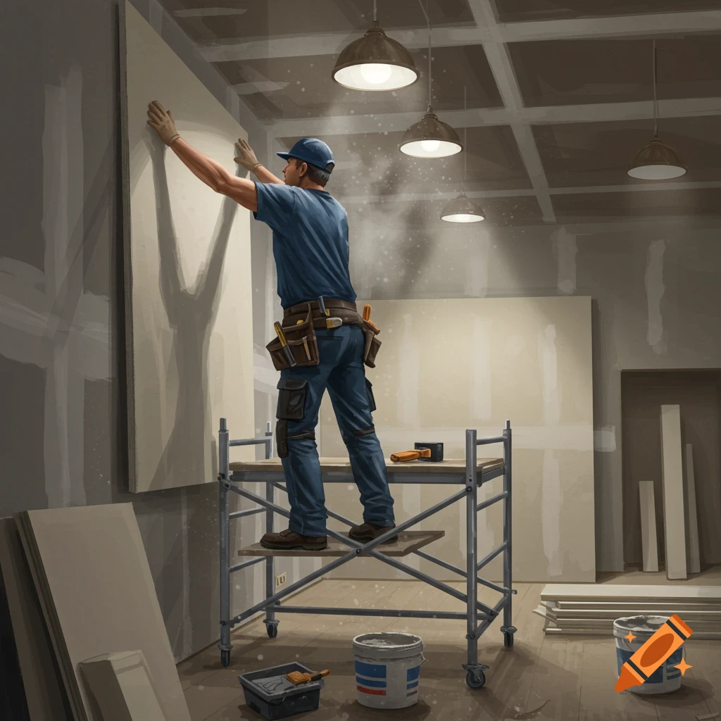 Photorealistic image of a technician in a blue uniform crouching ...