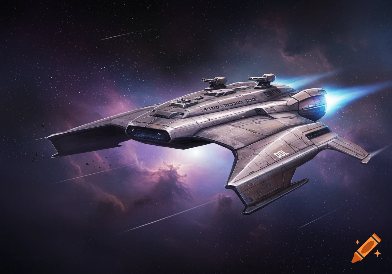 A futuristic catamaran-like passenger transport spaceship with twin ...