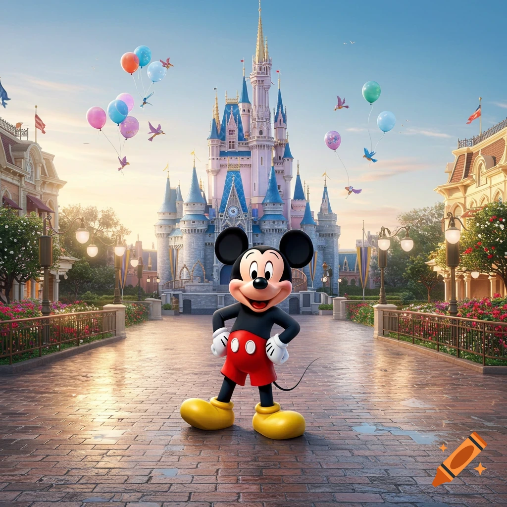 A photorealistic rendering of the Disney logo constructed from colorful ...