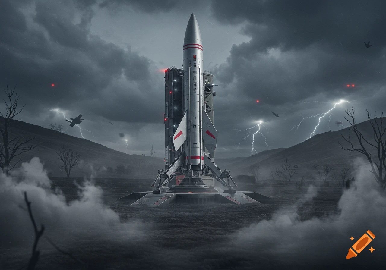 A photorealistic NASA space shuttle launches from a pad against a ...