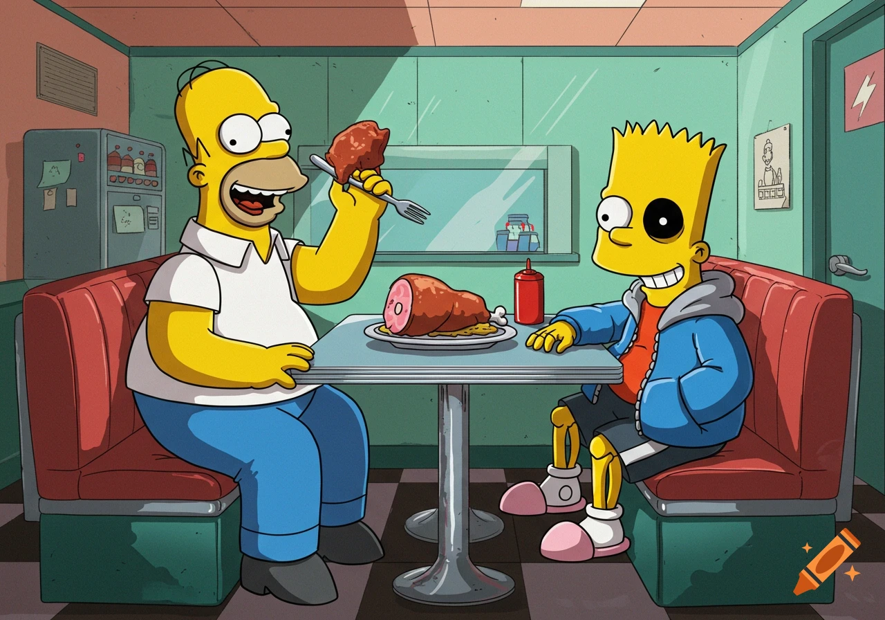Bart Simpson's head is affixed to the top of a realistic, yellow human ...