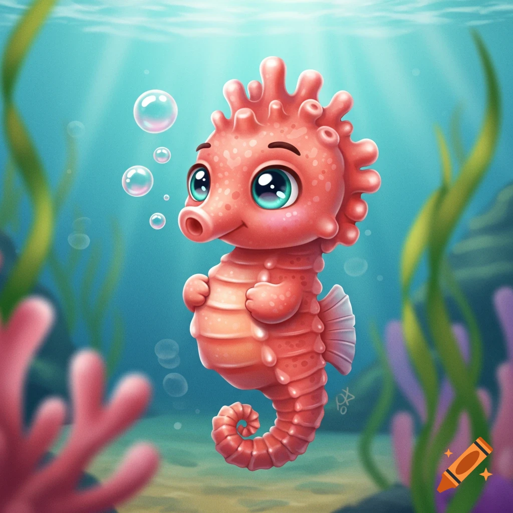 A cute pink scaly fish-like humanoid creature with big blue eyes and ...
