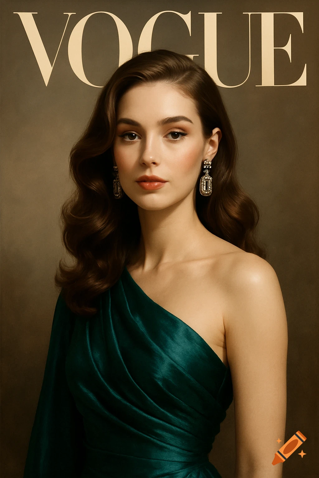 Photorealistic portrait of an elegant woman with wavy brown hair ...