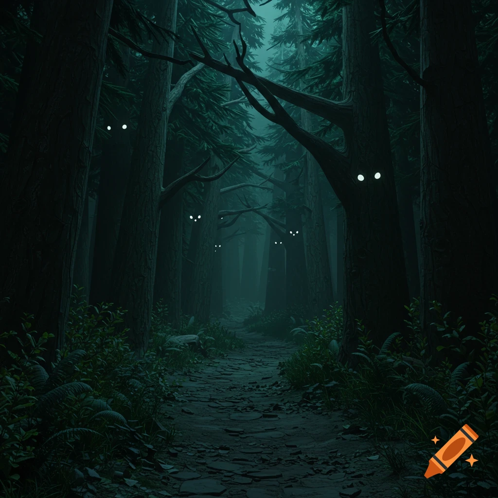 Camp fire in a medieval RPG fantasy forest landscape on Craiyon