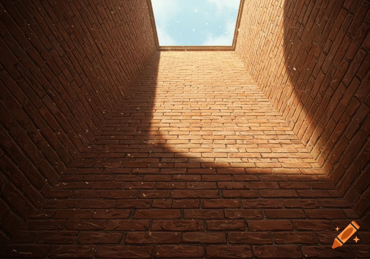 A top-down view of pixelated reddish-brown roof tiles with a small ...