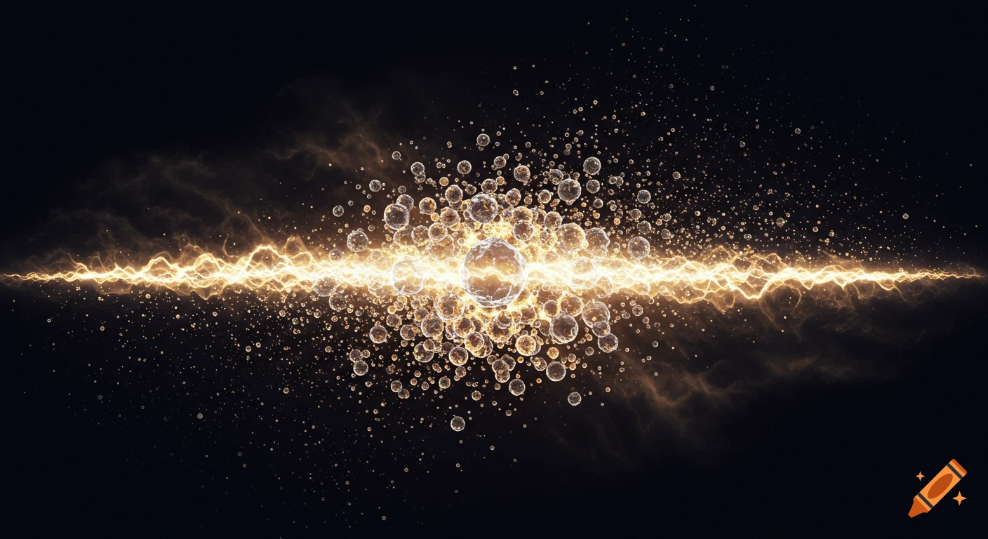 A bright, golden, wavy energy beam surrounded by numerous glowing ...