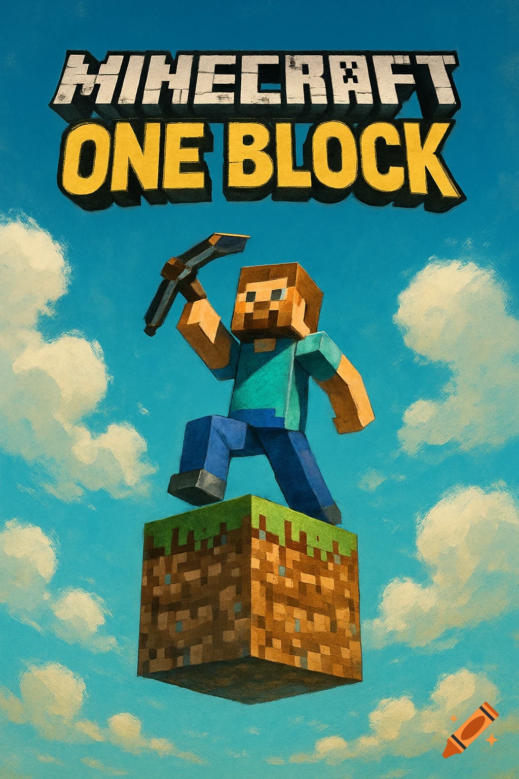 Minecraft Steve stands on a single dirt block, holding a pickaxe ...