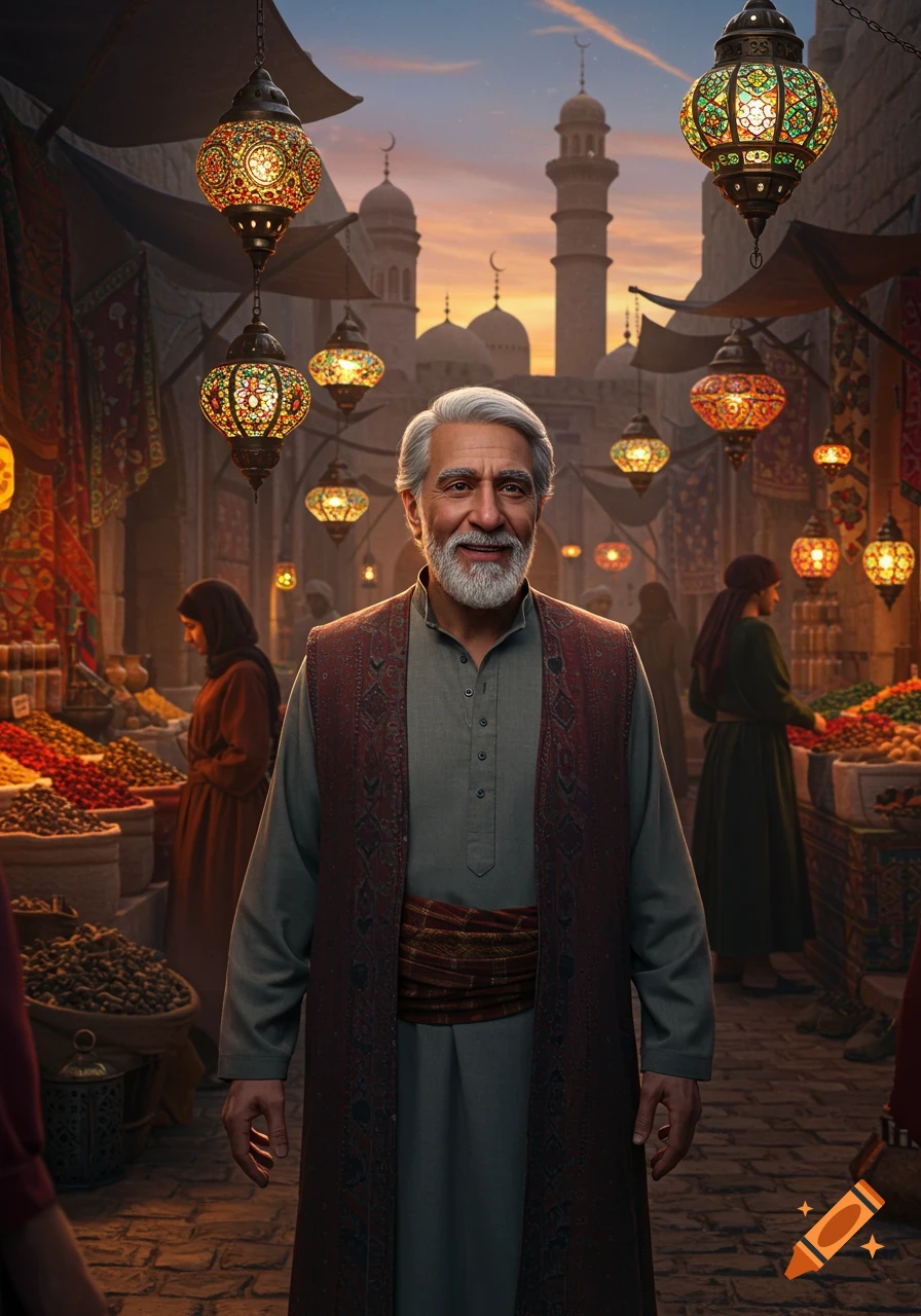 Illustrated family celebrating Yalda night, sitting at a table filled ...