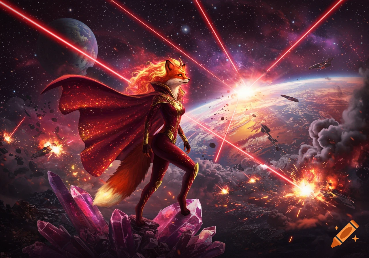 Scarlet Witch in her red costume and cape, generating pink magic from ...