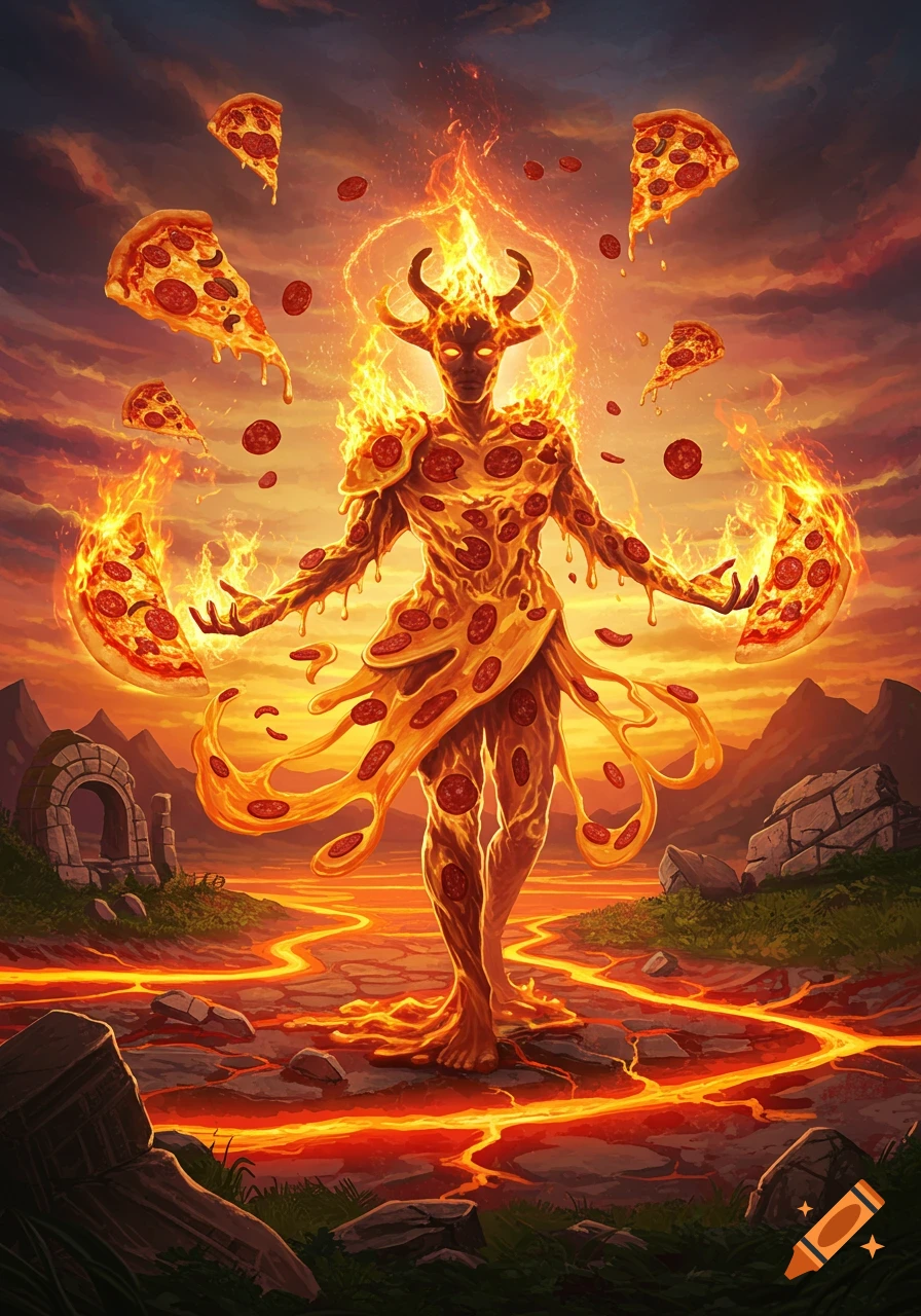 Anime-style fire elemental woman with fiery hair and glowing hands ...