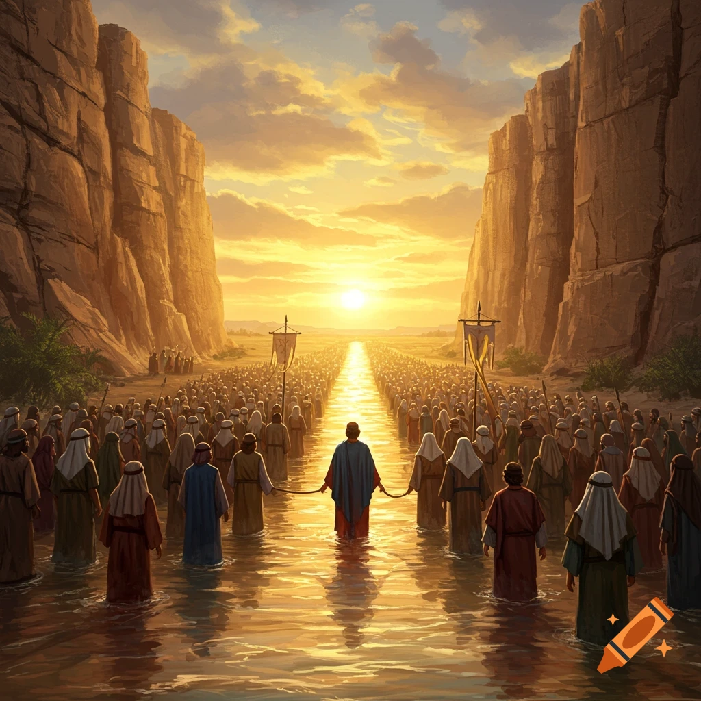 A large crowd of people led by a man in a blue robe walk through a ...