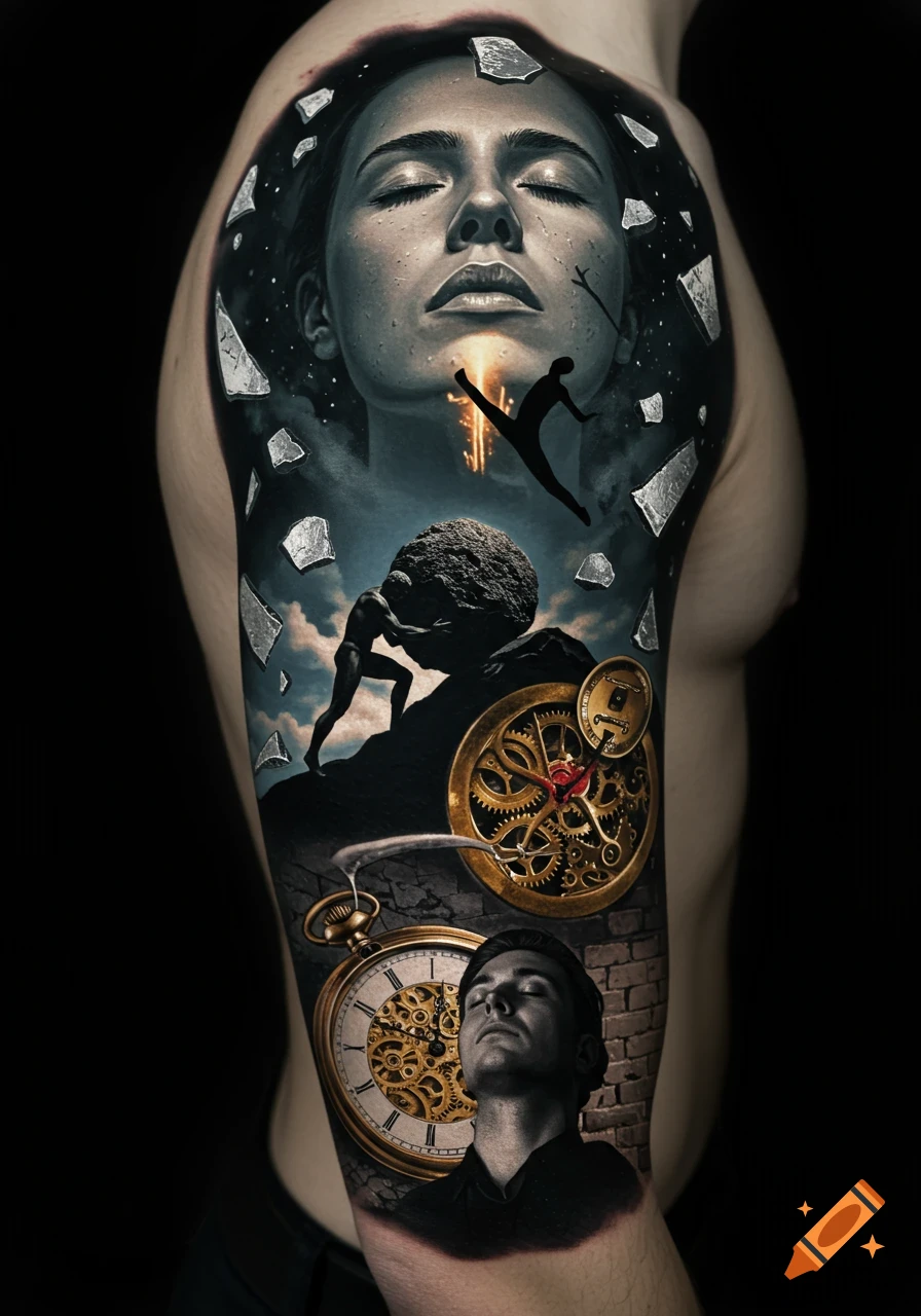 A black and gray tattoo on skin depicting two hands reaching out from ...