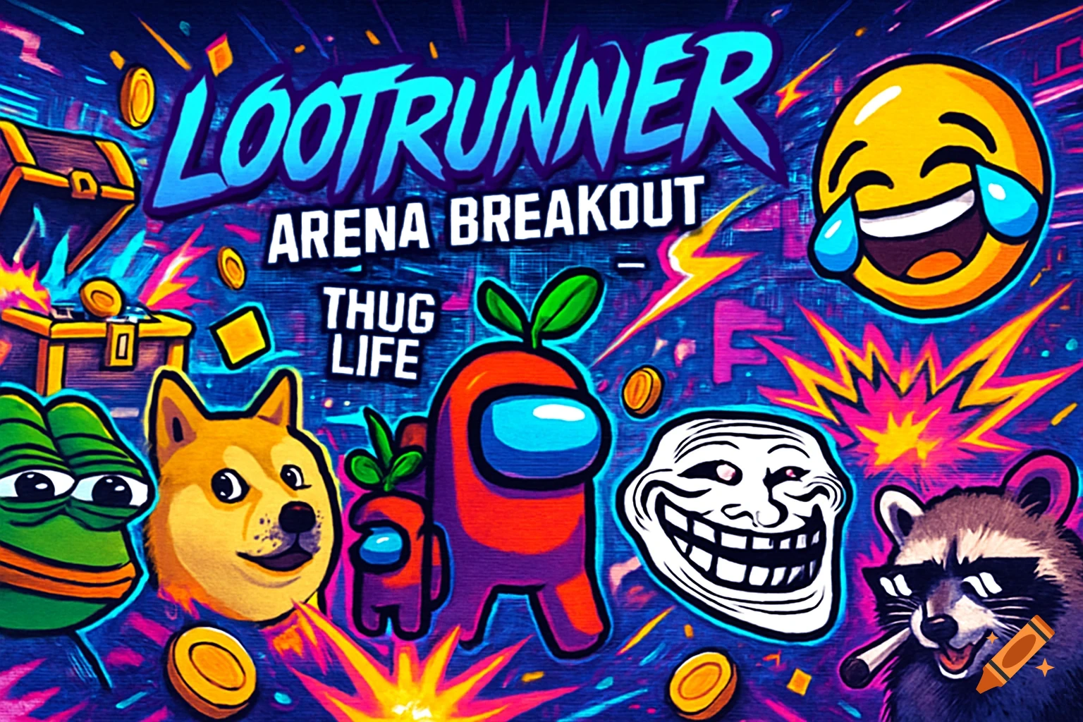 A vibrant cartoon YouTube banner with popular internet memes like Pepe ...