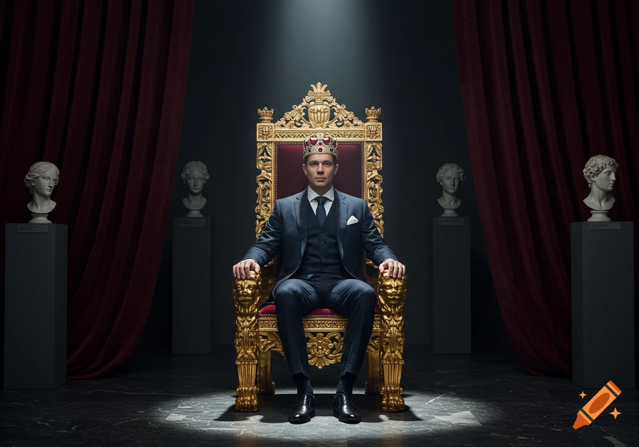 Photorealistic portrait of Donald Trump sitting at a large desk in a ...