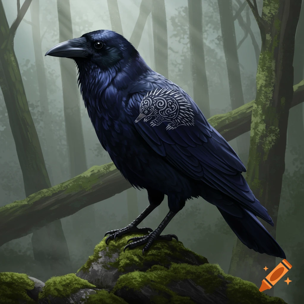 A blue bird with silver knight armor stands on a mossy rock in a sunlit ...