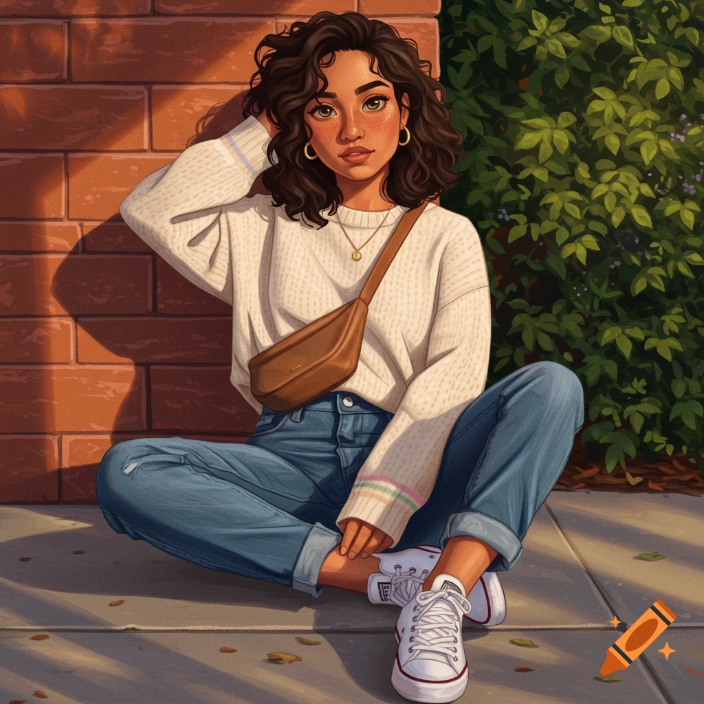 Stylized illustration of a woman with voluminous curly hair, sunglasses ...