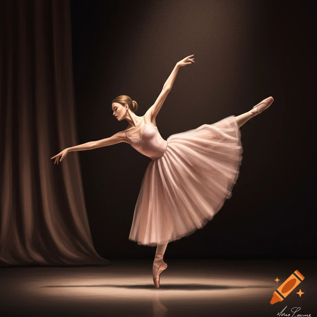 Ballerina with brown hair and blue eyes in a light pink tutu on Craiyon