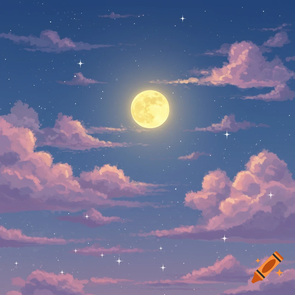 A vibrant illustration of a full yellow moon in a dark blue night sky ...