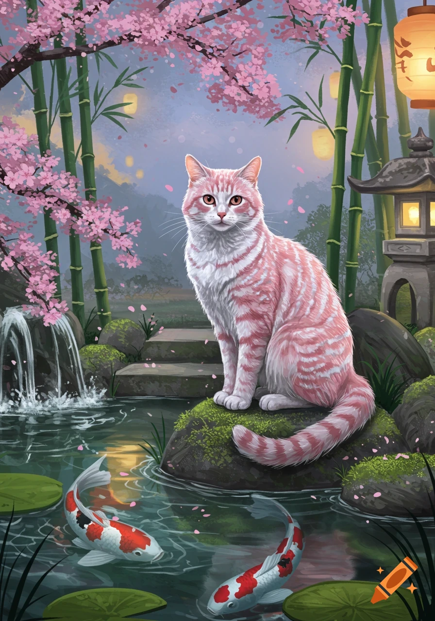 Watercolor illustration of many cartoon kittens and ducks eating sushi ...