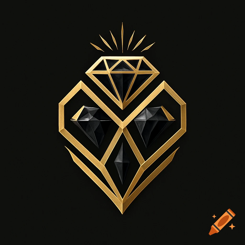 A gold and black stylized logo featuring multiple faceted diamonds ...