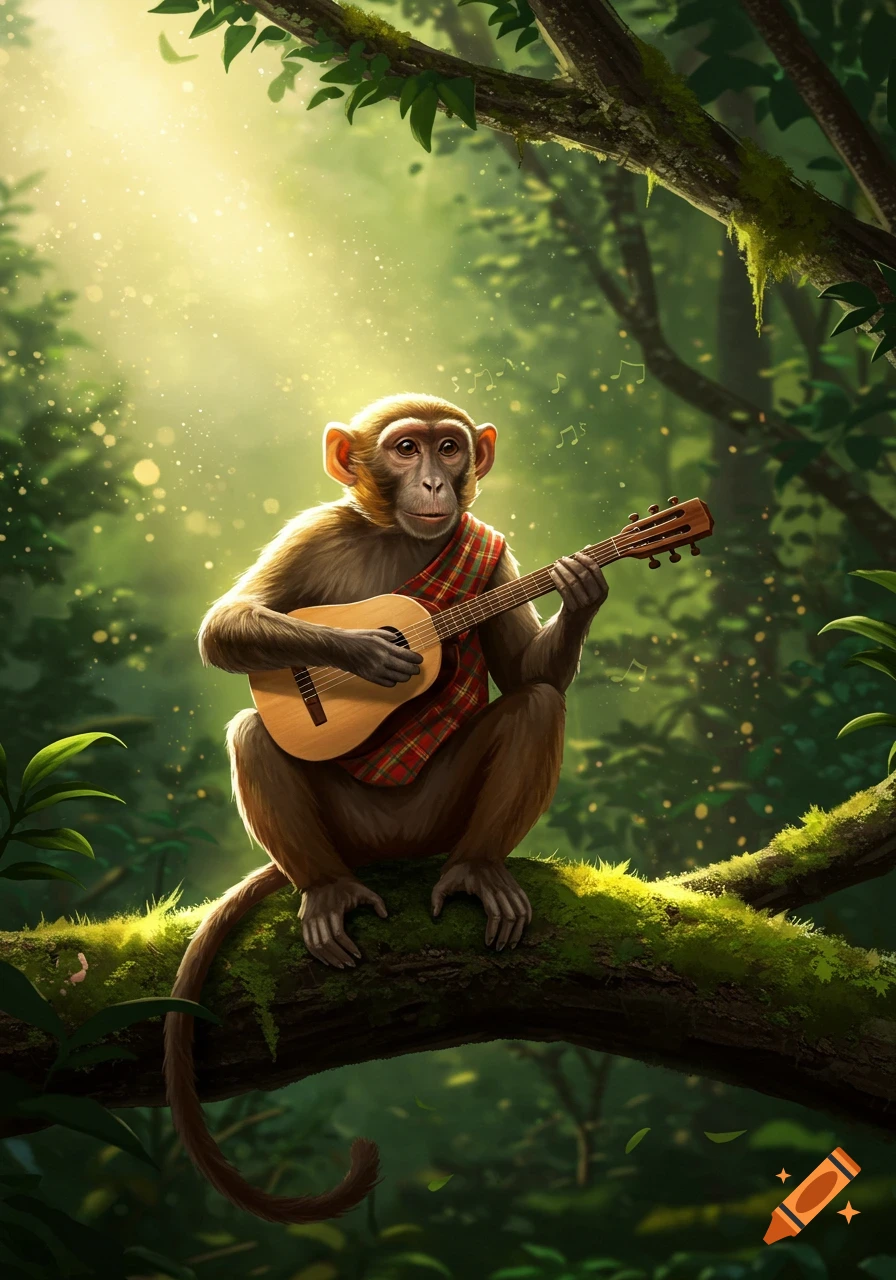 An acoustic guitar floats amidst splashing water in front of a majestic ...