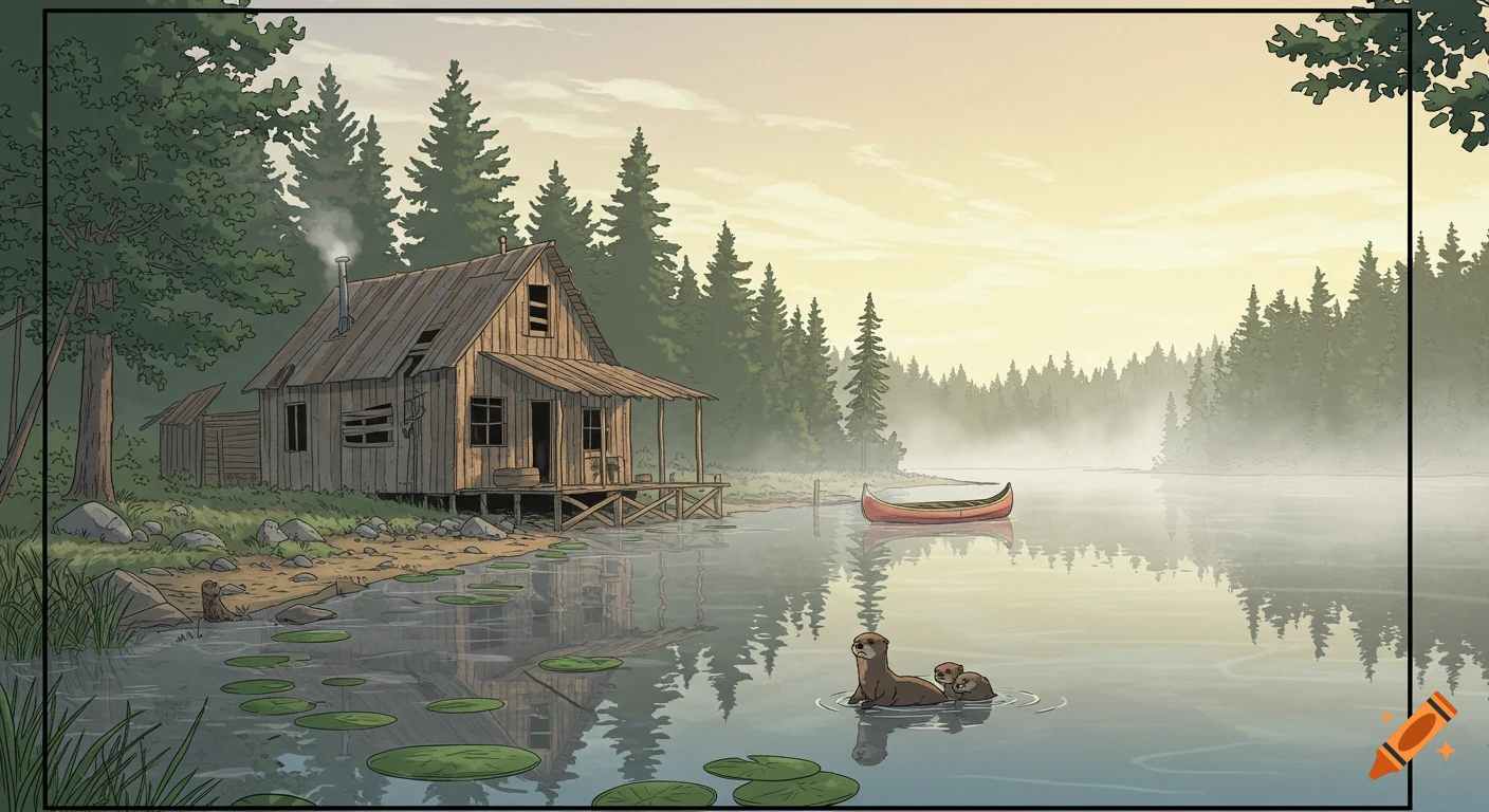 A hand-drawn map of Camp Green Lake showing tents, cabins, a lake, and ...