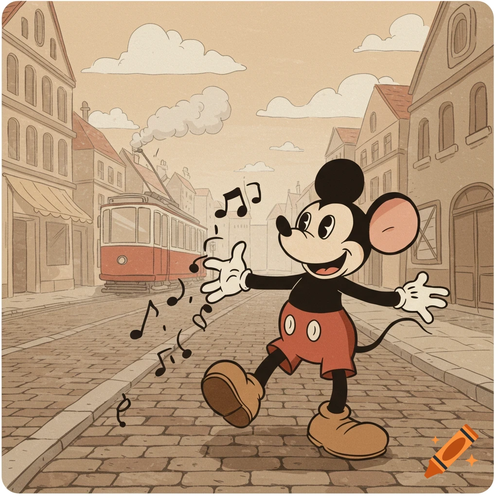 Cartoon Mickey Mouse with a large afro and red shorts, arms ...