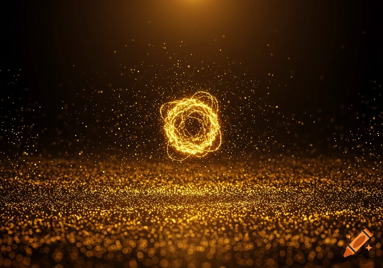 A glowing golden energy orb surrounded by shimmering gold particles ...